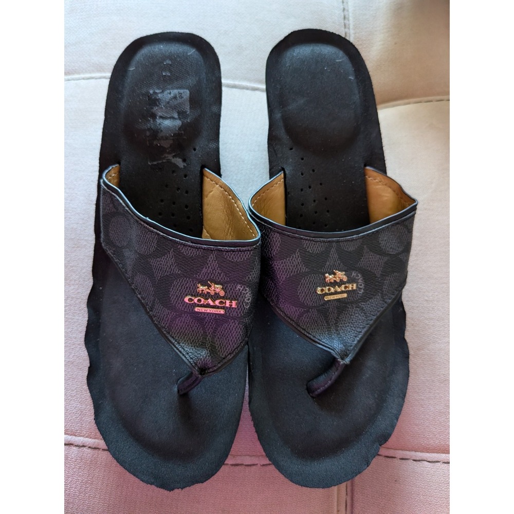 Coach Black & Grey Wedge Janice Sandals Size 9.5b - Gem